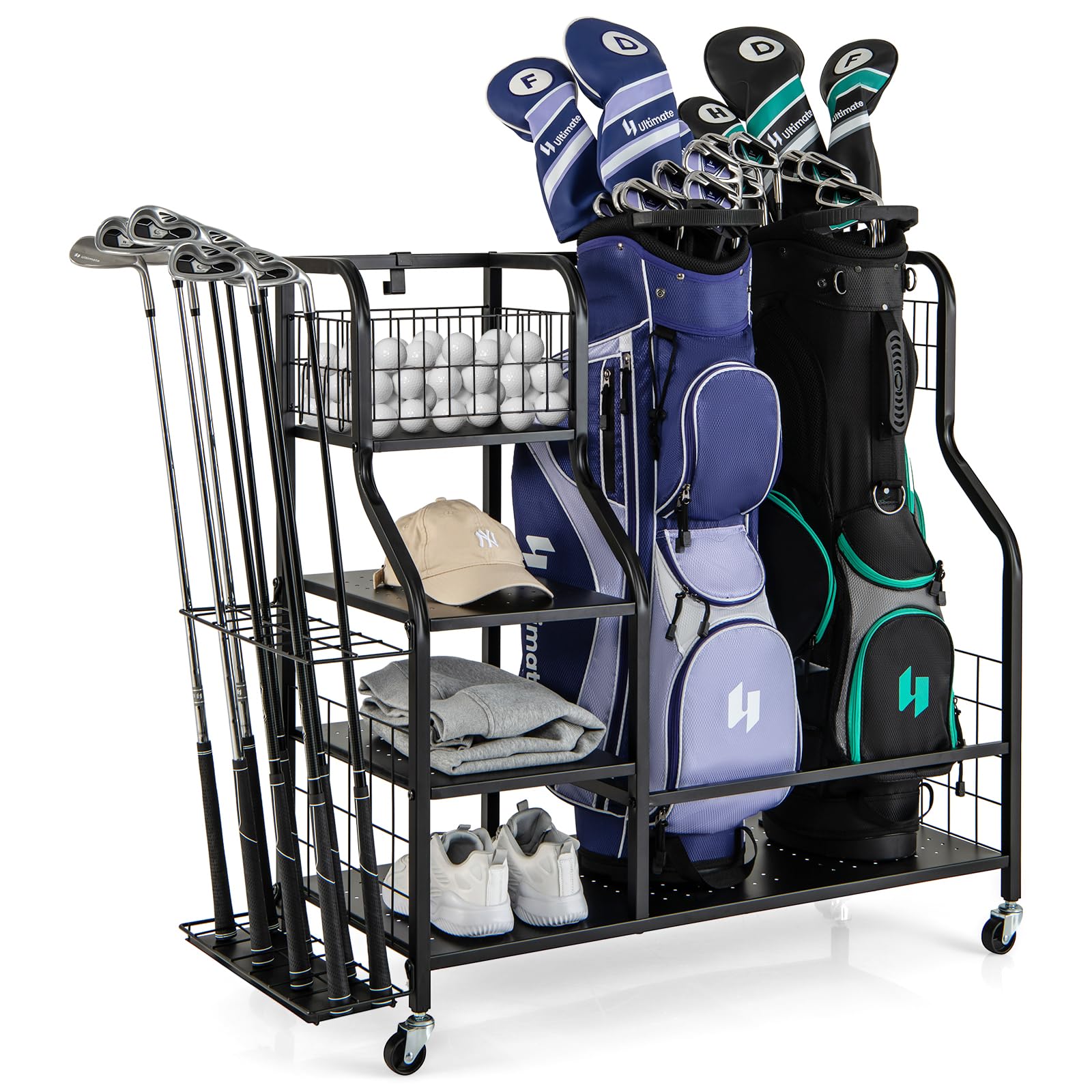 ULTIMATE 5-in-1 Golf Bag Storage Organizer, Rolling Golf Bag Stand wit ...